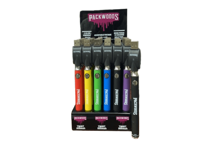 Packwoods CBD THC Vape 900mAh Twist 510 Slim Battery Display