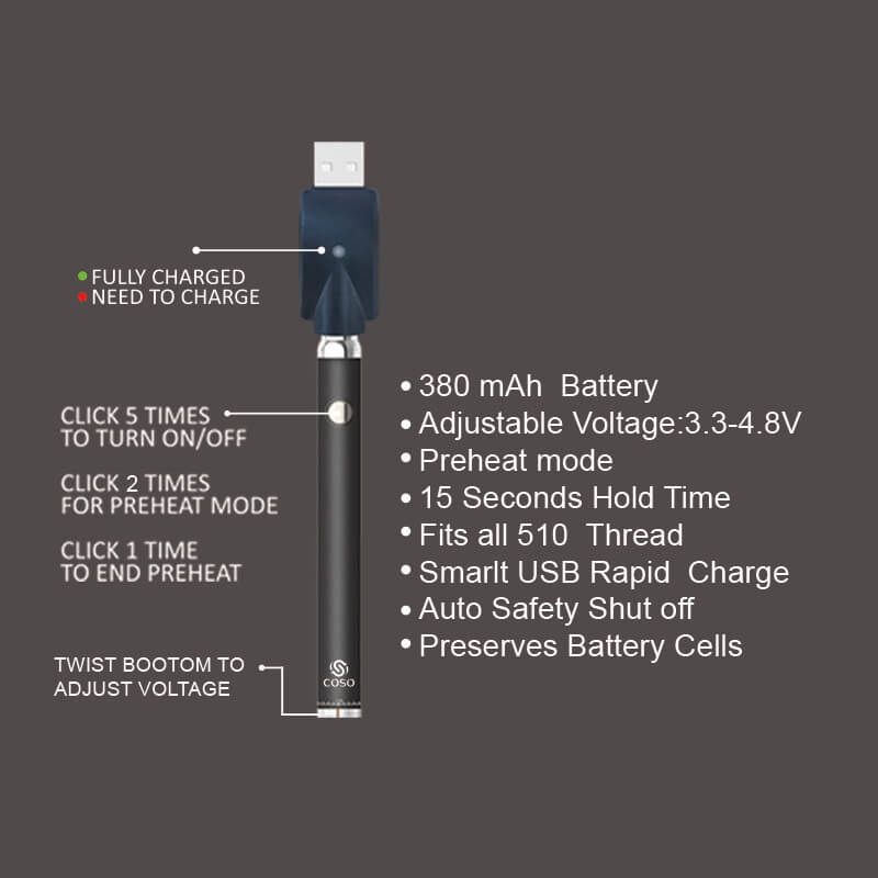 Coso 380mAh Best Vape Battery For Prefilled Cartridges